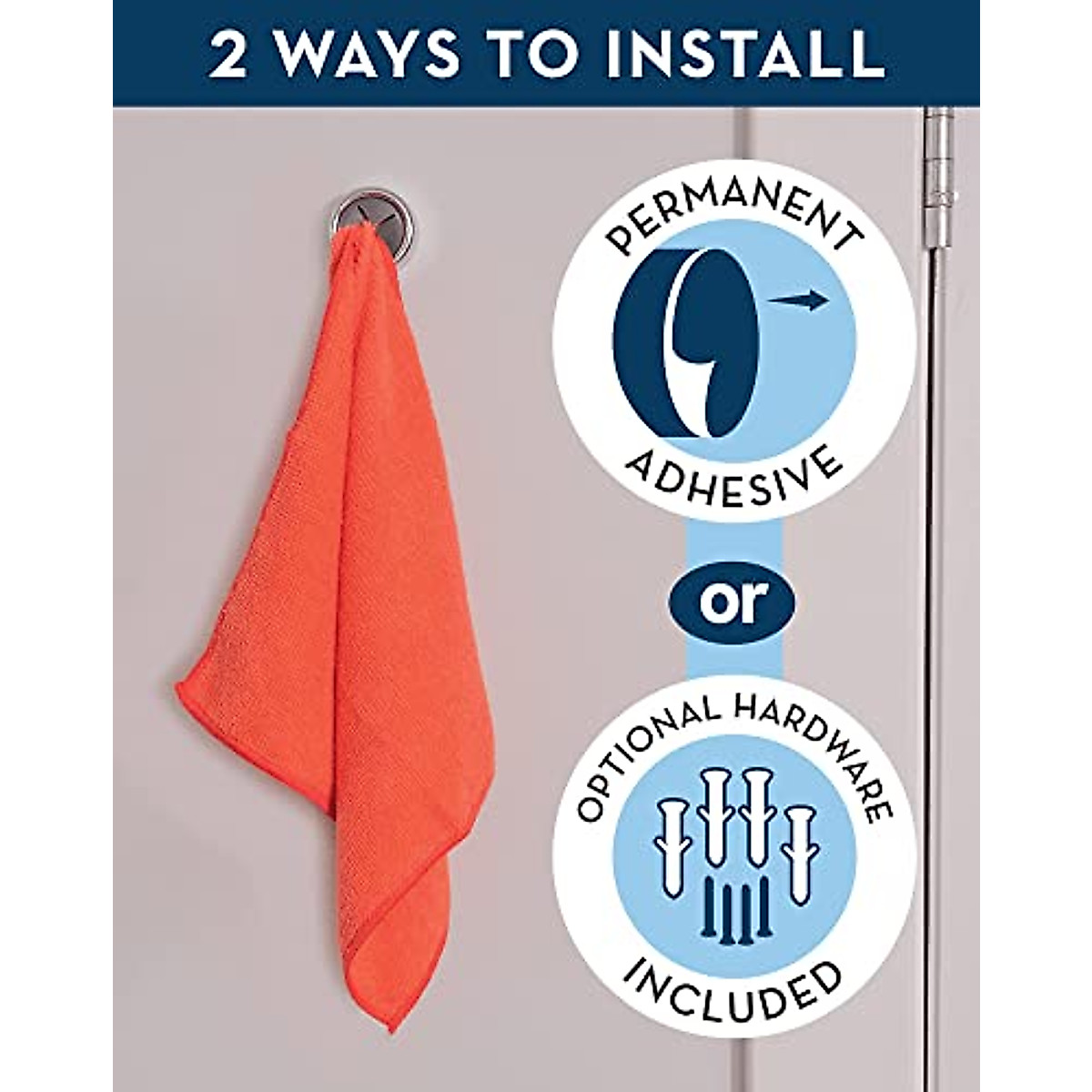 S&T INC. Round Adhesive Push Towel Hooks for Kitchen, Hand and Dish Towels, Grey, 4 Pack