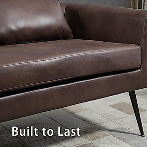51" Faux Leather Loveseat Sofa with 2 Throw Pillows,Mid-Century Loveseat Faux Leather Sofa Couch for Small Space,Two-Seater Sofa with Metal Legs,Small Mini Room Couch for Office (Dark Brown)