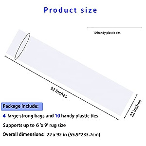4 Pcs Clear Plastic Rug Storage Bags, Fits Rug up to 6'x9', 4.5 Mil Heavy Duty Rug Storage Bag with 10 Ties,Clear Carpet Bag for Storage, Moving, Shipping and Packing, Protects Your Rugs-No Vent Holes
