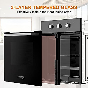 GASLAND 24 Inch Single Wall Oven, 24'' Built-in Electric Ovens, 240V 3240W 2.3Cu.ft 5 Cooking Functions of Grill Conventional Timer, CSA Approved, Black Glass