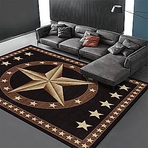 Vintage Rustic Texas Star Area Rug, Non Slip Noise Reduction Accent Rug, Machine Washable Durable Carpet for Indoor Bedroom Living Room Office Decor Rug - 6 ft x 9 ft