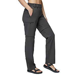 MIER Women's Hiking Cargo Convertible Pants Lightweight Stretch Outdoor Pants with 6 Pockets, Quick Dry and Water Resistant, Graphite Grey, 4