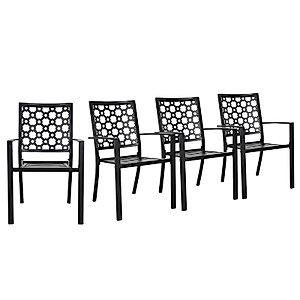 bigget 4PCS Stackable Patio Dining Chair Set of 4, Wrought Iron Metal Outdoor Chairs for Front Porch Balcony Deck Bistro