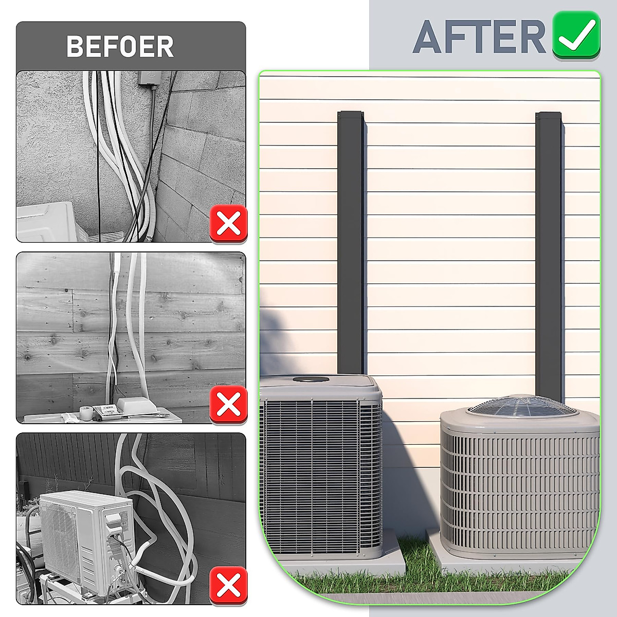 Flamorrow Metal Line Set Cover Kit, Decorative AC Line Cover Kit for Mini Split Air Conditioners and Central AC, Heat Pump Systems, 6 x 4 inch, Black