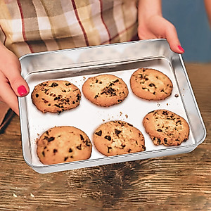 Deep Toaster Oven Tray Pan, P&P CHEF Stainless Steel Small Rectangular Baking Pan, Size 9.3”x7”x1.75”, Brush Finished & Easy Clean, Non Toxic & Heavy Duty