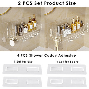 Veefos 2 Pack Hanging Shower Caddy Wall Mounted, Clear Storage Bathroom Shelf Shower Organizer, Self-Adhesive Floating Shelves Wall Makeup Organizer Basket, No Drilling