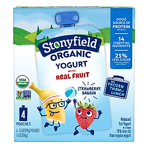 Stonyfield Organic Kids Strawberry Banana Lowfat Yogurt Pouches, 3.5 oz. Each, Includes Live Active Cultures, 4 count (pack of 1)