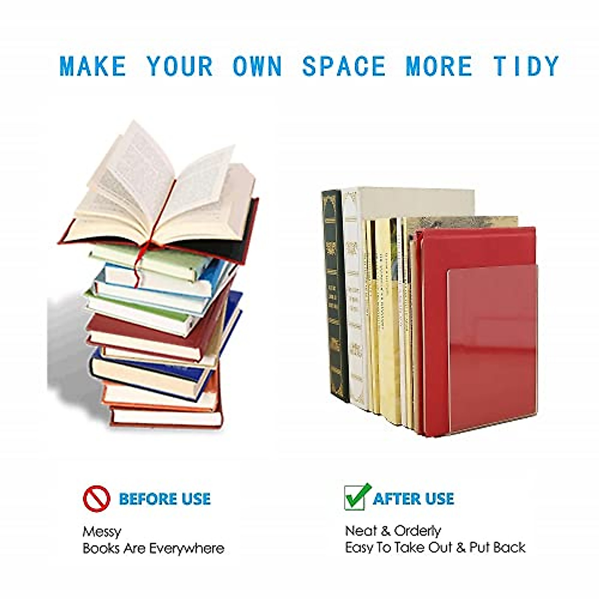 Airypart Book Ends Clear Acrylic Bookends for Shelves, Non-Skip bookends for Shelves,Book Holder Stopper for Books/Movies/CDS/Video Game, 7X4.72X4.72inch, 3pairs