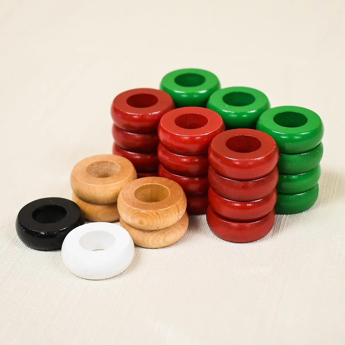 30 Red and Green Pinnochi/Pichenotte Rings (Small Rings – 1 1/8 inch Diameter (2.9cm))