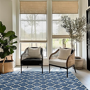 EVERGRACE Area Rugs for Living Room 5x7, Trellis Faux Wool Indoor Outdoor Rugs, Washable Rugs for Bedroom Entryway Dining Room Hallyway, Low Pile Floor Mat Carpet for Home Decor, Washed Indigo Blue