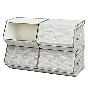 QTIQ Stackable Large Bins Cubes W/Lids Storage Organizers W/Linen&Oxford Fabric 4Sets