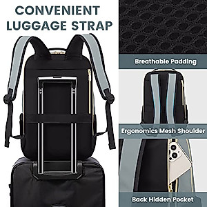 LOVEVOOK Laptop Backpack for Women, Travel Backpack Light Weight, Large Capacity Computer Backpack Purse for Work, Casual Daypack with USB Charging Hole(Black-Grey-1,15.6 Inch)