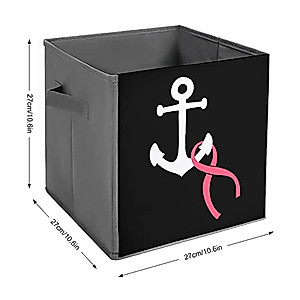 Anchor with Breast Cancer Ribbon Large Cubes Storage Bins Collapsible Canvas Storage Box Closet Organizers for Shelves