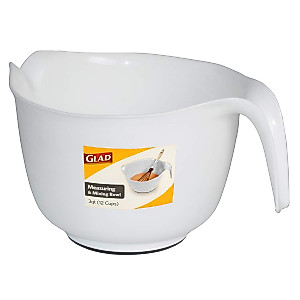 GLAD Mixing Bowl with Handle – 3 Quart | Heavy Duty Plastic with Pour Spout and Non-Slip Base | Dishwasher Safe Kitchen Supplies for Cooking and Baking, White