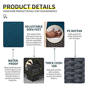 Lviden 4 Pieces Patio PE Wicker Sofa Sets Outdoor Rattan Conversation Furniture Set sectional Couch with Table and Peacock Blue Cushions