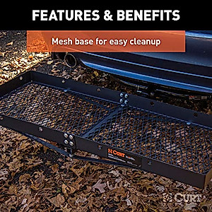 CURT 18110 48 x 20-Inch Tray Hitch Cargo Carrier, 300 lbs Capacity, 1-1/4, 2-In Adapter Shank, CARBIDE BLACK POWDER COAT