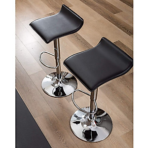 NOBPEINT Contemporary Chrome Air Lift Adjustable Swivel Bar Stool, Set of 2, Black