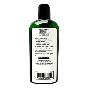 Foster and Lake, BERMOTTI No Burn Best Aftershave Balm, 4 fl. oz.- Natural Non Alcohol, Bergamot Scent, Skin Moisturizer Lotion for Head or Face