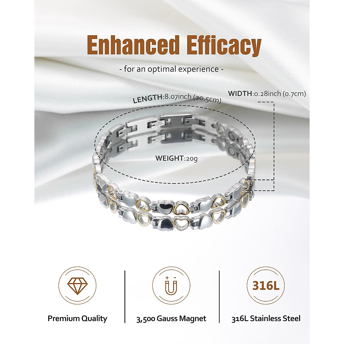 Jecanori Magnetic Bracelet for Women,Titanium Steel Brazaletes Jewelry Gifts with Adjustable Tool(Braveheart Series) Magnetic Field Therapy