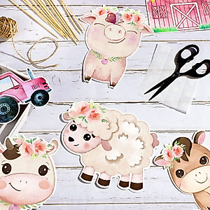 42 Pcs Floral Farm Animal Party Cutouts Girl Farm Animals Party Decorations Farm Animal Birthday Party Supplies with 60 Glue Point Dots for Girls Farm Animal Theme Baby Shower Birthday Party