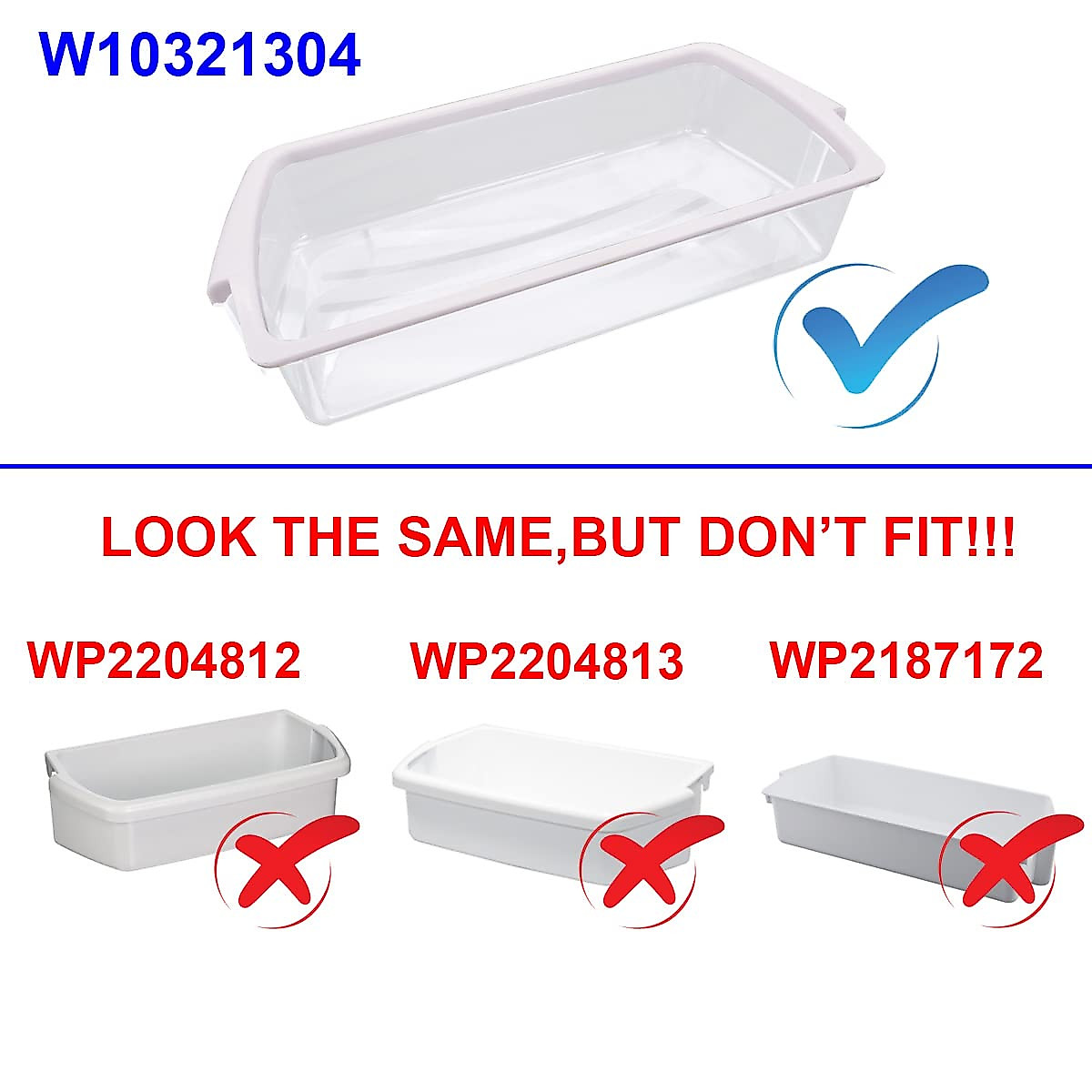 Siwdoy (Pack of 2 W10321304 Door Shelf Bin Compatible with Whirlpool Refrigerator Replaces WPW10321304 AP6019471 2179575 PS11752778, Clear