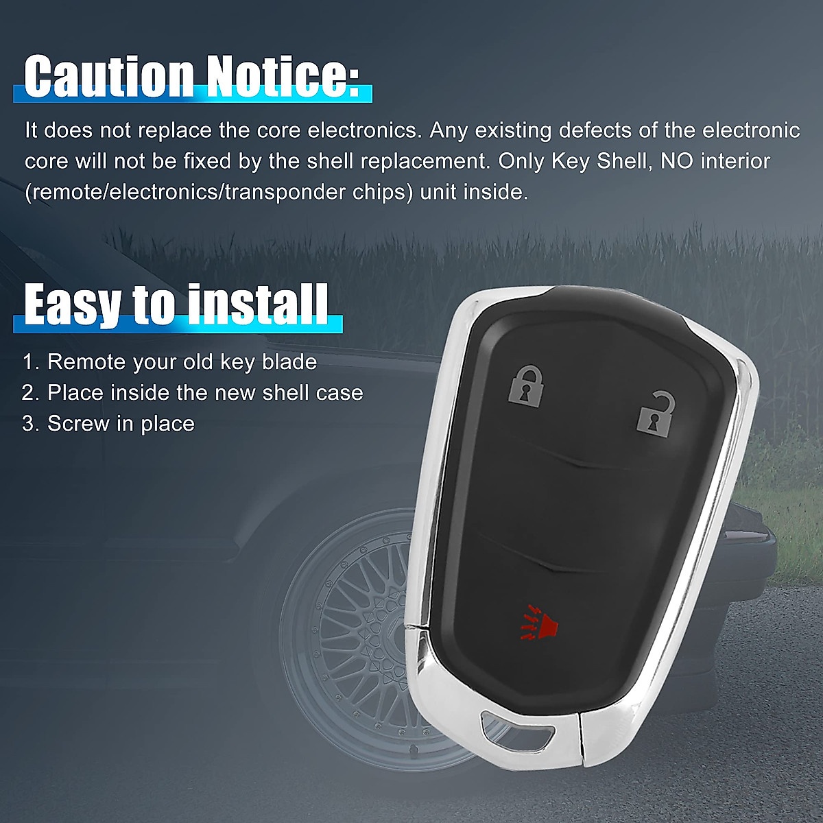 X AUTOHAUX Car Replacement Key Fob Shell Case HYQ2AB for Cadillac SRX 2015-2016 3 Key Button Black