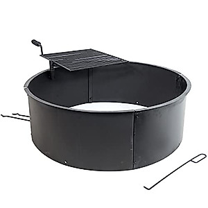 Sunnydaze 36-Inch Heavy-Duty 2mm Thick Steel Wood-Burning Fire Ring with Cooking Grate and Fire Poker
