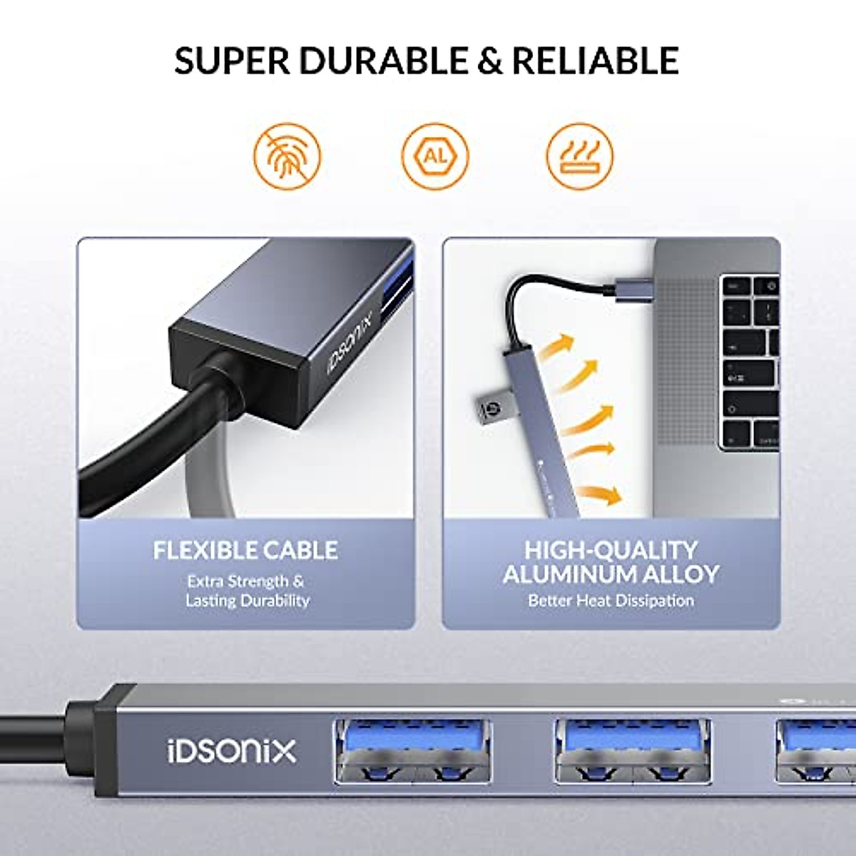 iDsonix USB Hub, Aluminum 4-Port PS4 USB 3.0 Data to USB Hub Adapter (Ultra-Slim) USB C Splitter for Laptop Compatible with PC,MacBook Air, Mac Pro/Mini, Surface Pro, Flash Drive, Mobile HDD and More