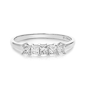 VIR JEWELS 1/2 cttw Engagement Ring, Princess Cut Diamond Engagement Ring in 14K White Gold 5 Stones, Size 7.5