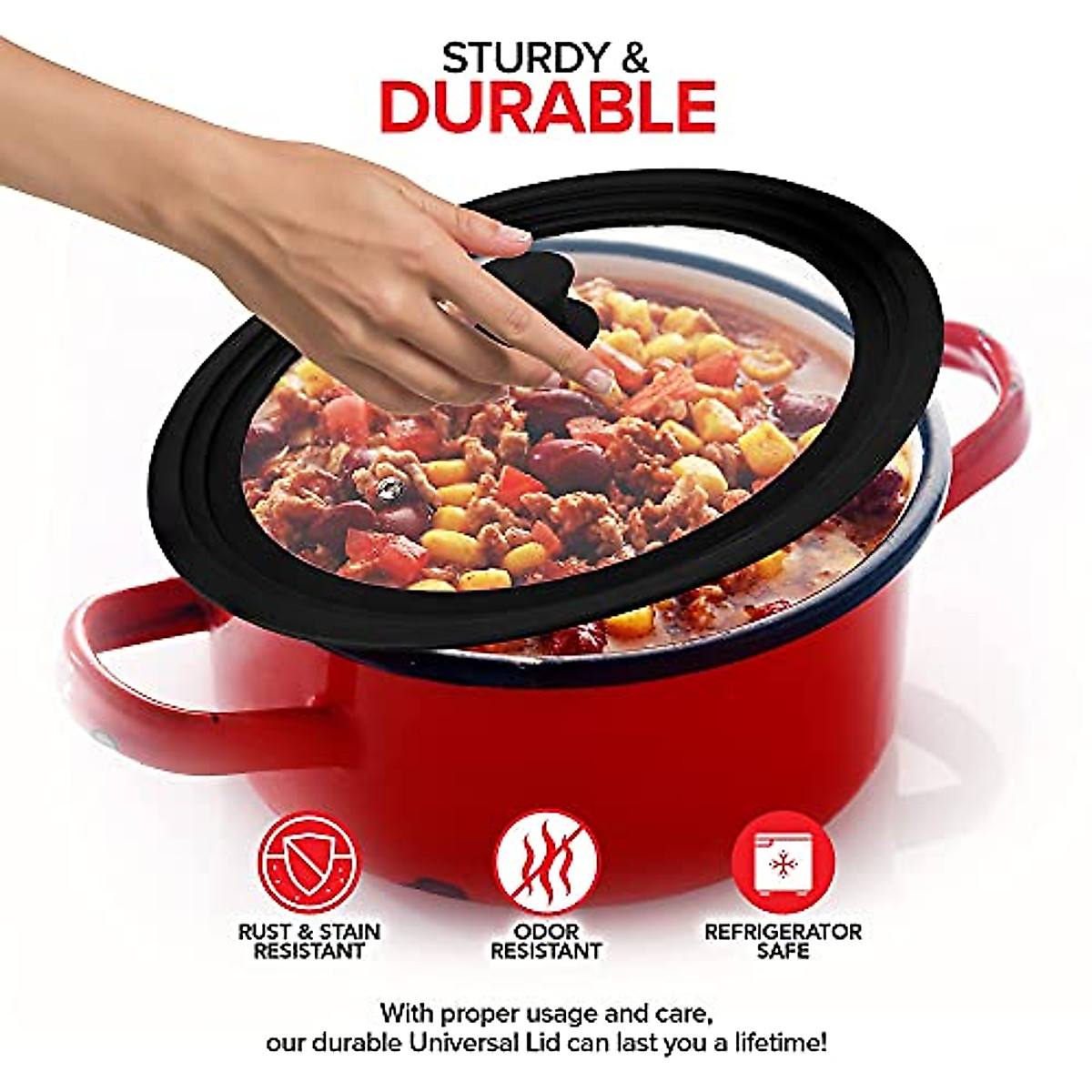 Modern Innovations Silicone & Glass Universal Lid (11 to 12.5 Inches),BPA-Free Silicone Lid with Stay Cool Handle & Tempered Glass Top,Dishwasher Safe,Universal Lid for Pots, Skillets, Cast Iron