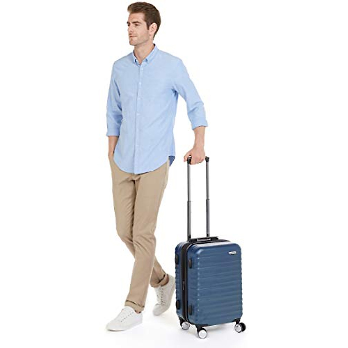 Amazon Basics Hardside Spinner Luggage With Built-In TSA Lock, 21-Inch, Carry-on, Navy Blue