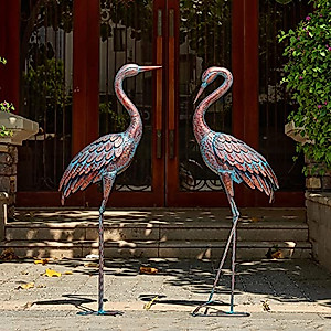 Kircust Garden Crane Statues Patina Heron Decoy, Standing Metal Crane Sculptures Bird Yard Art for Outdoor Decor, Set of 2