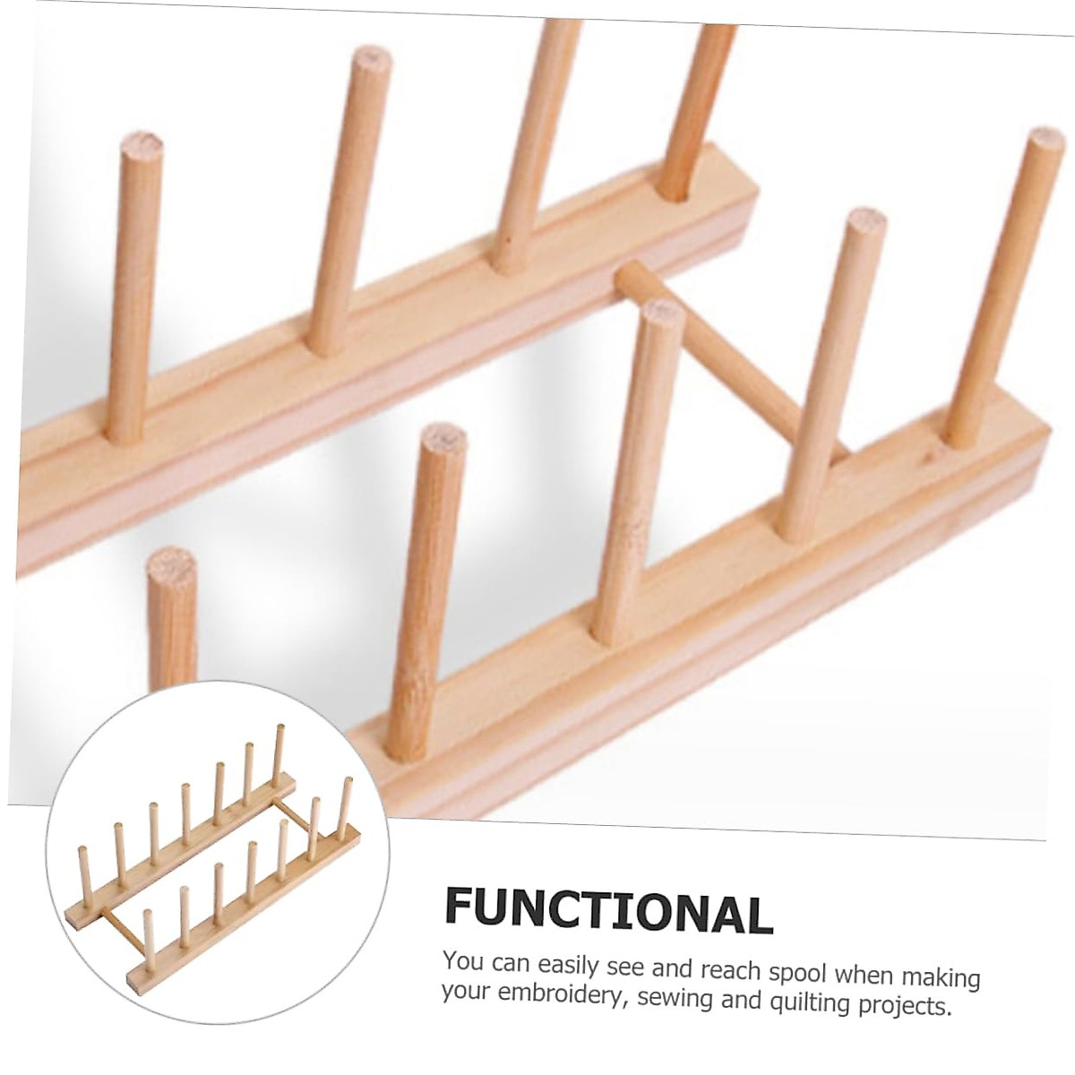 STOBOK Sewing Storage Rack Wood Thread Racks Wooden Thread Holder Sewing Thread Rack Holder Embroidery Thread Rack Yarn Holder Dispenser Crochet Yarn Ball Holder Solid Wood Tool, 29.50X9.80X4.70CM