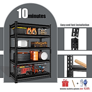 Rufokisa 5-Tier Garage Shelving Heavy Duty，72" Metal Shelving Unit for Garage, 2250 lbs Load Capacity Utility Rack Shelves＆ Garage Shelves, 40”W x 18”D x 72”H(Black)