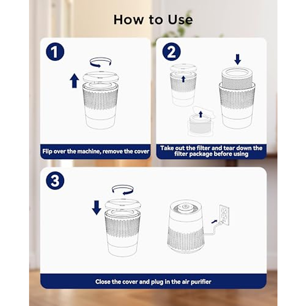 MSB5 Air Purifiers for Bedroom, H13 True HEPA Air Purifier for Home Room Office, 20dB Quiet Air Cleaner with Sleep Mode Colorful Night Light for Pets Dander Pollen Mold (Black)