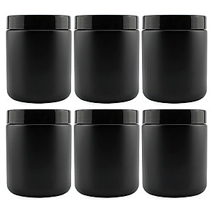 Cornucopia 8oz Black Coated Glass Jars (6-Pack); Cosmetic Jars with Black Plastic Lids and Black Matte Exterior, 8-Ounce / 9-ounce Capacity