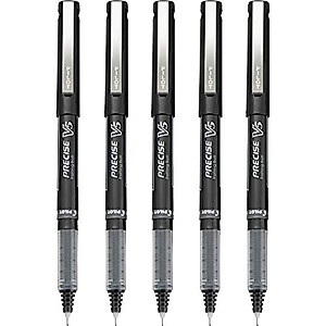 PILOT Precise V5 Stick Liquid Ink Rolling Ball Stick Pens, Extra Fine Point (0.5mm) Black Ink, 5-Pack (26010)