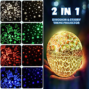 Dinosaur Egg Night Light Toys：STRAWBETTER 2-in-1 Dino & Star Projector for Kids 3-5 6 7 8 9 10 Year Old Boy Girl Gifts 360°Rotating Nights Lights Lamp Boys Gift Toy Age 3-12 Bedroom Decor