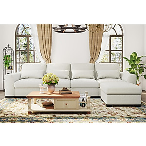 Woyomeub Sectional Sofa Couches for Living Room: L Shaped Couch with Storage Ottoman - Beige Modular Oversized 4 Seater Sofas with Pillows U Shape Furniture Set