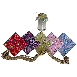 50 Pieces% 100 Cotton Flowered Pattern Fabric Jar Cover Cloth- 6.7'' Jar Cover Cloth With 50 Pieces Beaded Jute Rope