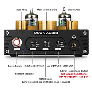 Douk Audio P1 Vacuum Tube Bluetooth Preamplifier, GE5654 Audio Preamp, Hi-Fi Headphone Amp, Stereo Wireless Receiver with USB DAC & APTX-HD for Home Theater Amplifier/Active Speaker