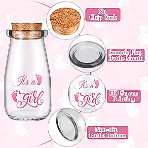 Sieral 48 Pcs 3.4 oz Small Glass Bottles Favor Jars with Cork Lids Baby Shower Decorative Milk Jar for Party Candy Decorations Souvenirs (It's a Girl)