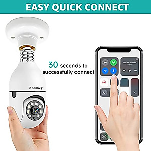 Noonkey 2K/3MP Light Bulb Security Camera 2 Pieces Alexa Light Bulb E27 Home WiFi Security Cameras with Automatic Human Tracking,Motion Zones Detection Alarm,Color Night Vision,Wireless 360° Pan/Tilt