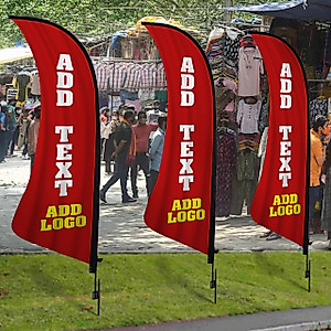 BannerBuzz Custom Shark Fin Flags with Hardware includes Aluminum Flag Pole & Ground Spike Base or Cross Base, Flutter Flag for Promotional Display Advertising, Indoor-Outdoor, Trade Shows (3.67 x 14.67 , Double Sided with Spike Base)