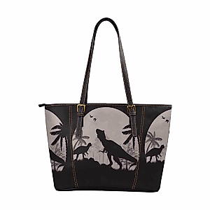InterestPrint Womens Handbags Ladies Purses Shoulder Bags Tote Bag Dinosaurs Dinosaurs T-Rex in Front Full Moon