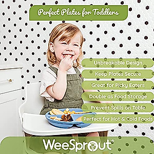 WeeSprout Suction Plates for Babies & Toddlers | 100% Silicone | Plates Stay Put with Suction Feature | Divided Design | Microwave & Dishwasher Safe | 3 Pack