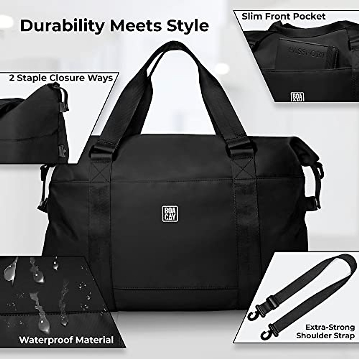 BOACAY Travel Duffle Bag for Women & Men - Weekender, Overnight & Gym Bag - Mommy Large Tote - Carry on for Airplane with Wet Pocket & Luggage Sleeve