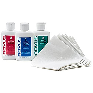 NOVUS Bundle with 6ct Polish Mates Pack | Novus Plastic Polish & Cleaning Set | Plastic Clean & Shine #1, Fine Scratch Remover #2, Heavy Scratch Remover #3 | 8 Ounce Bottles