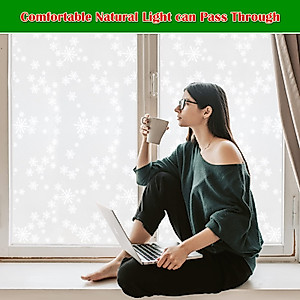 Niviy Christmas Decorations Privacy Window Film Snowflakes Window Clings Decals Stickers Non Adhesive Frosted Glass Film Heat Control 17.7” x 78.7”