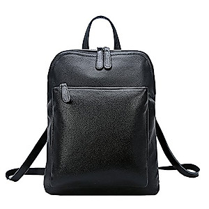 HESHE Women Leather Backpack Casual Daypack Sling Backpack Purse for Ladies and Girls (Black-Top Grain Leather)